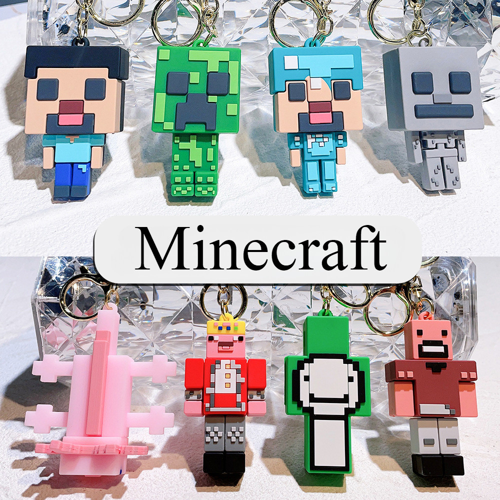 Minecraft Keychain Steve Notch Skeleton Creeper Axolotl Model Pendant ...