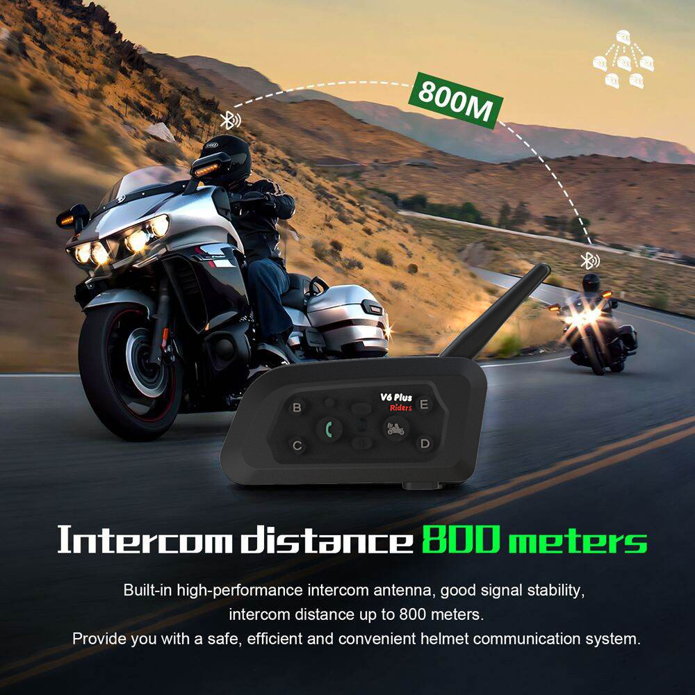 V6/V8 Plus Bluetooth Motorcycle Intercom Helmet Headset 1200m ...