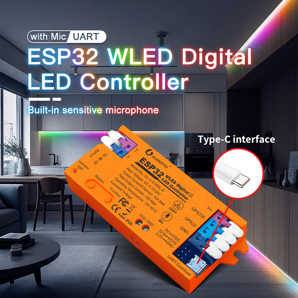 GLEDOPTO ESP32 WLED LED Controller Microphone Music DIY Dynamic Mode UART Download Easy Wiring ...