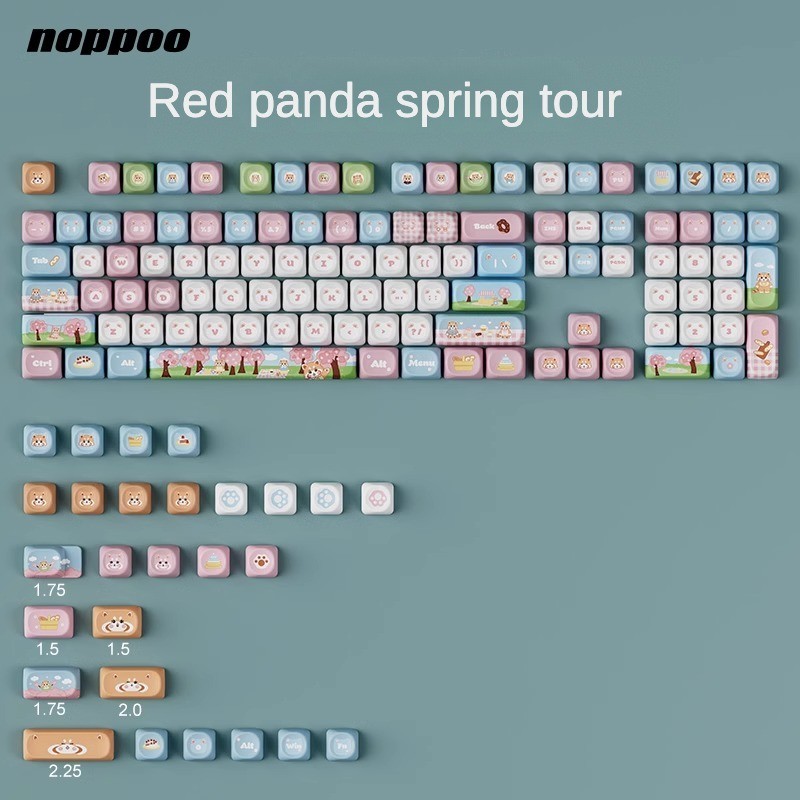 PBT Dye Sublimation Colorful Cute Theme Keycaps Little Panda Spring ...