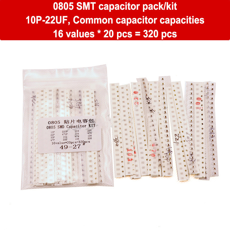 0805 SMD capacitor pack/kit, 10P-22UF, Common capacitor capacities,16 ...