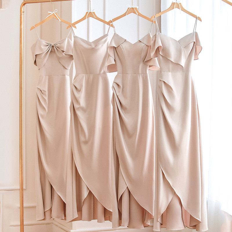 Satin Bridesmaid Dress Long Sister Group Senior Sense Quinceanera Slim ...