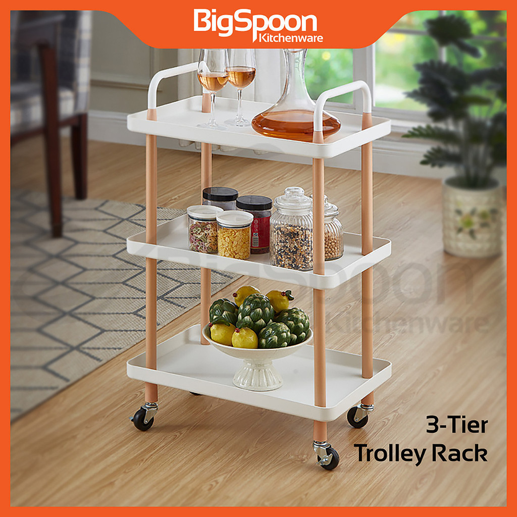 BIGSPOON Scandinavian 3-Tier Trolley Rack Storage for Kitchen Living ...