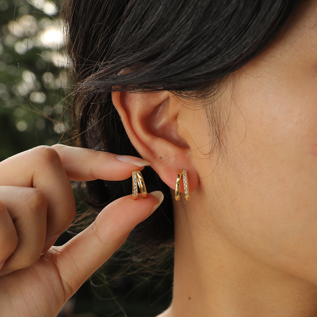 Vnox Zircon Cubic Double Ring Earrings for Women Girl,18K Gold Small Cute Ear Jewelry Wholesale ...