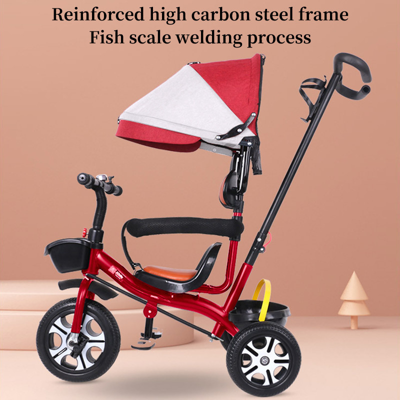 Baby Stroller Bike Tricycle Baby 3 Wheels Trolley Bike Tricycle with Front Back Basket Push ...