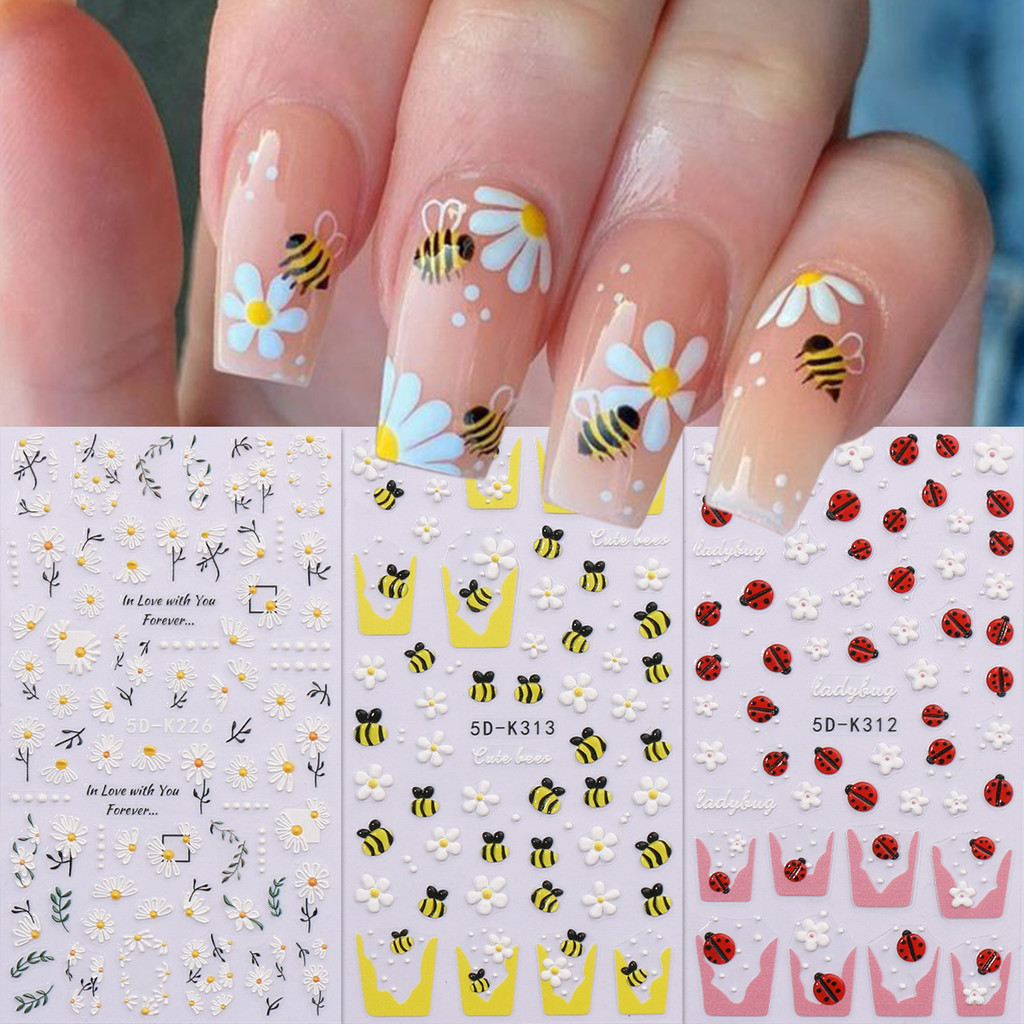 HAMA NAIL 5D Embossed Nail Art Sticker Wholesale Summer Daisy Cartoon ...