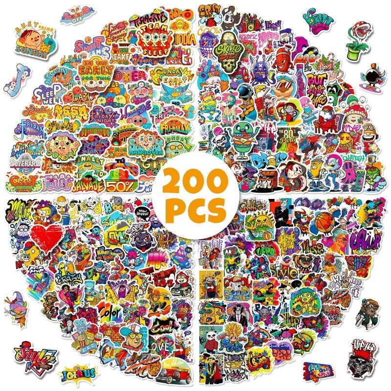 200pcs/bag Scrawl Topic Stickers Bulk for Kids, Horror Stickers for ...