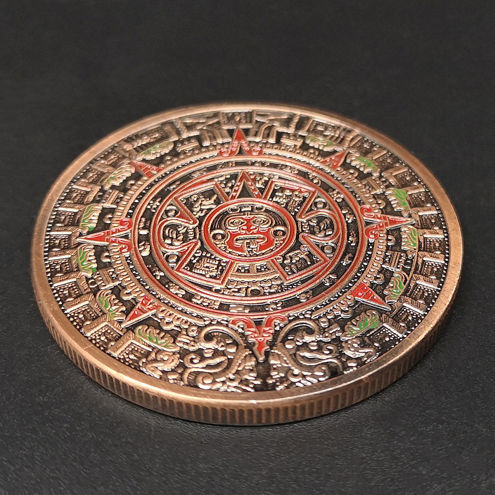 Yixi Pyramid Lacquer Dragon Coin Maya Medal Medal Mexico Aztec Gold ...