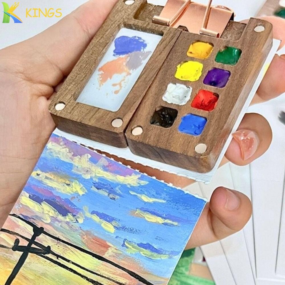 KINGS Watercolor Paint Box, Wooden Black Walnut Color Pigment ...