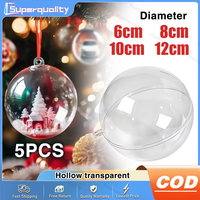 5PC Acrylic Hollow Ball DIY Fillable Christmas Decor Tree Balls Baubles ...