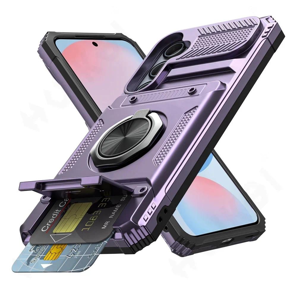 Magnetic Metal Finger Ring with Card Holder Phone Hard Case for Samsung ...
