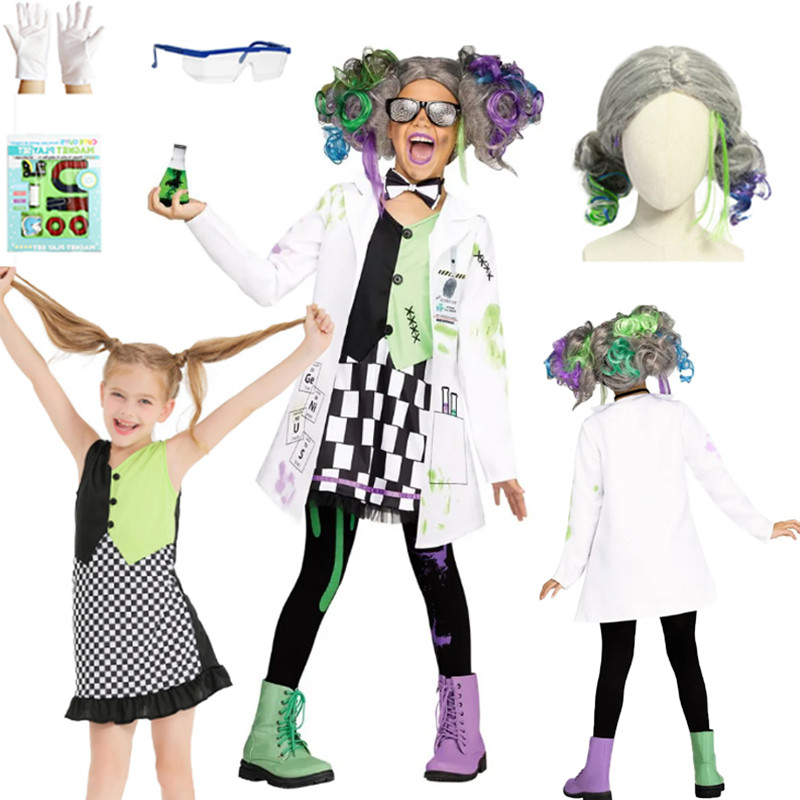 Crazy Scientist Cosplay Costume For Kids Girl Halloween Masquerade ...