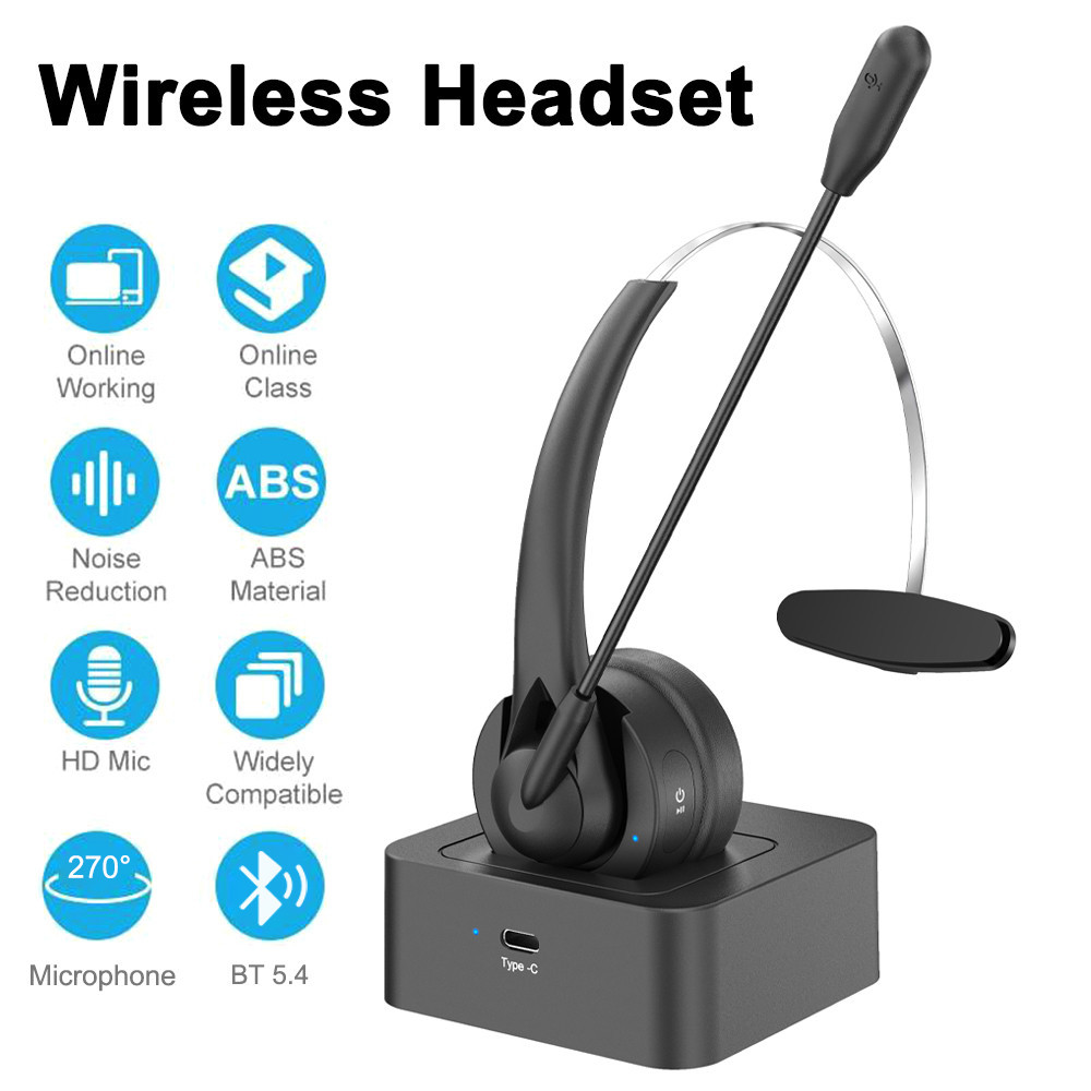 Wireless Headset with Microphone Bluetooth 5.0 Headphones with Charging ...