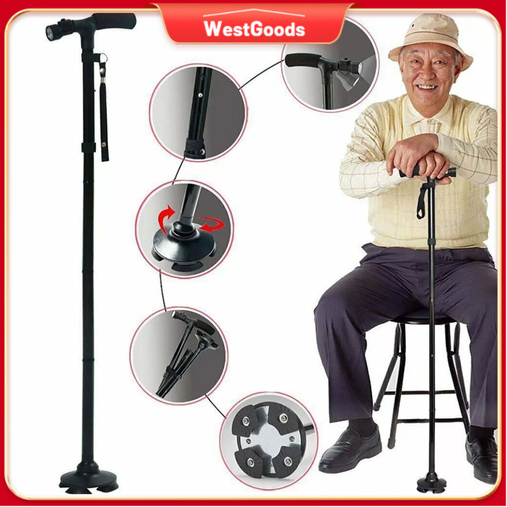Adjustable Sturdy Foldable Trusty Cane with LED Lights Walking Stick ...