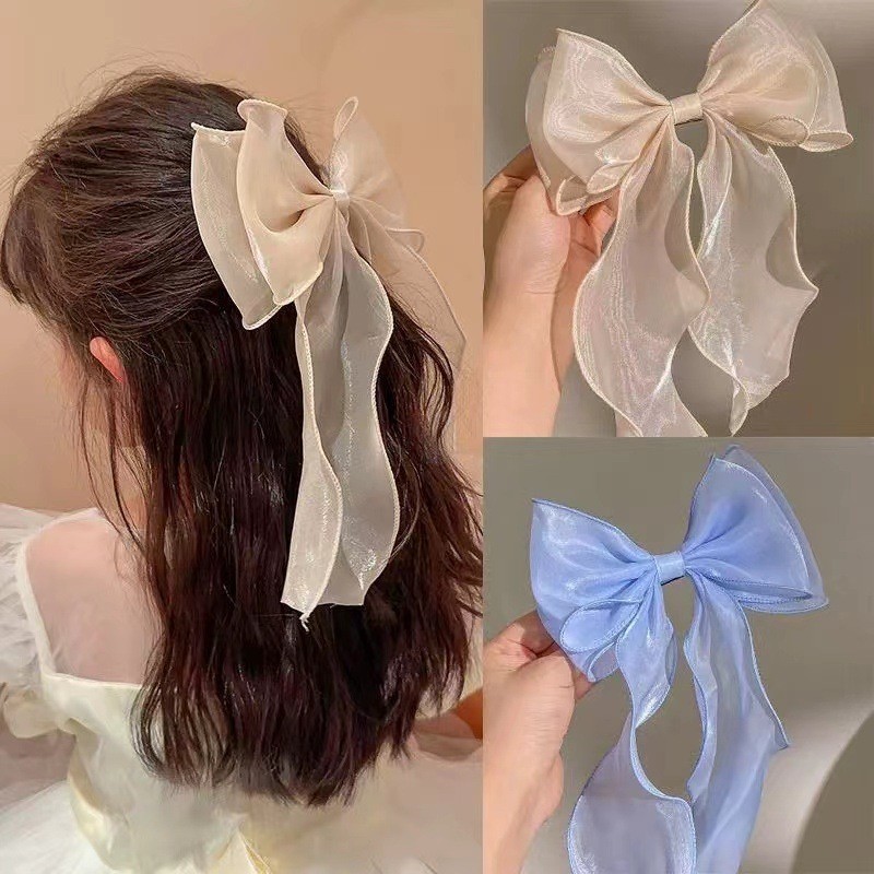 Organza Bow Hair Clip Streamer Girls Korean Style Simple Fashion ...