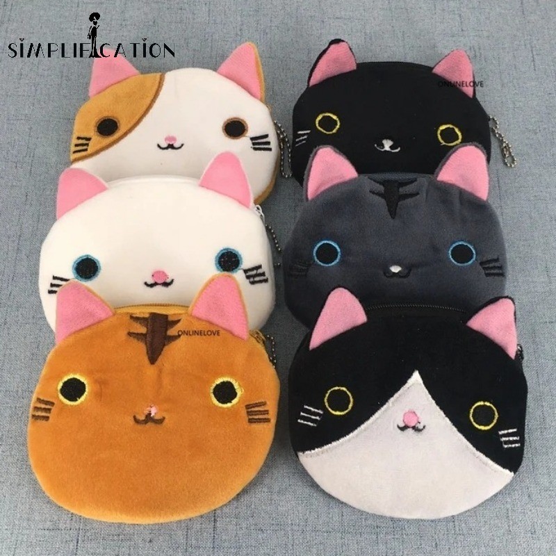 2 Pcs Simple Cartoon Cat Coin Purse Fashion Funny Black White Cat ...