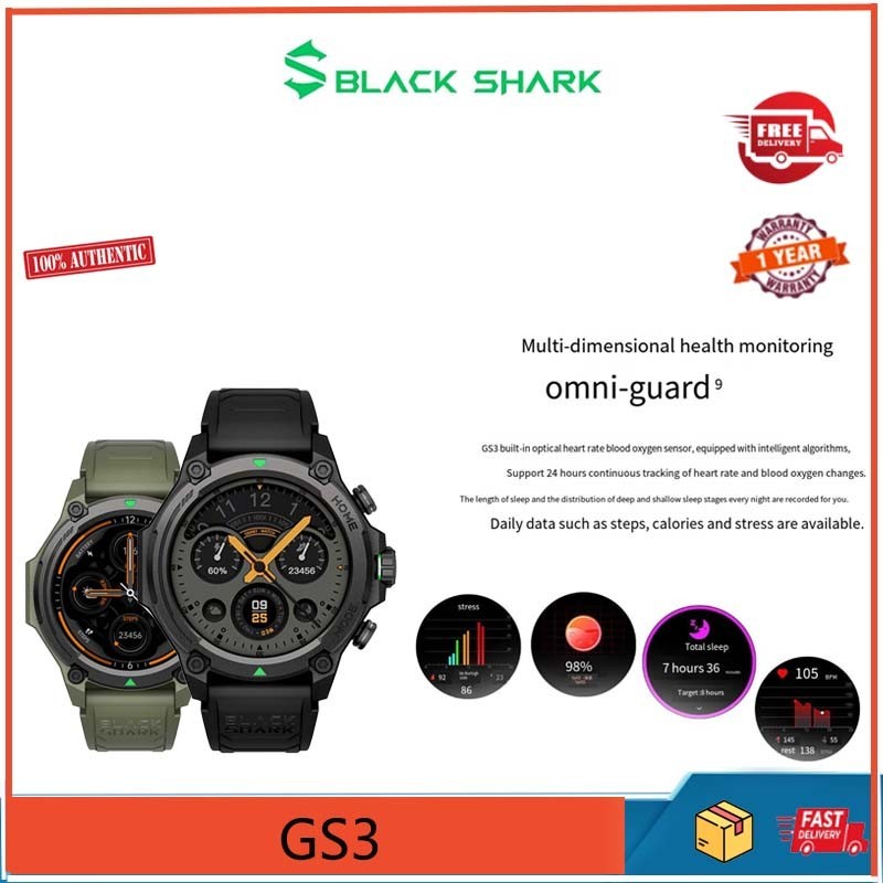 Black Shark GS3 Smart Watch Bluetooth Call Health Monitoring Heart Rate Blood Oxygen Multi ...