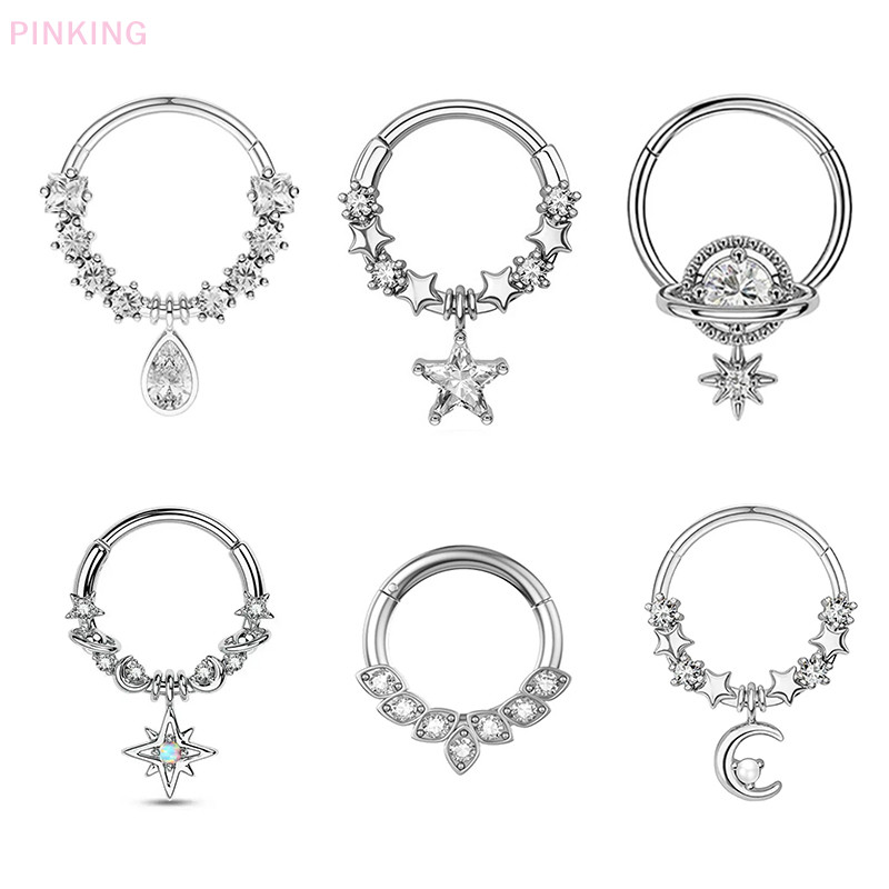 PINKING Fashion Crystal Stainless Steel Septum Hoop Clickers Nose Ring Women Tragus Cartilage ...