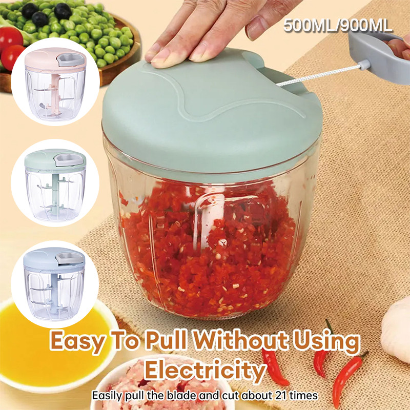 Pull Type Vegetable Chopper Hand Chopper Manual Rope Food Processor ...
