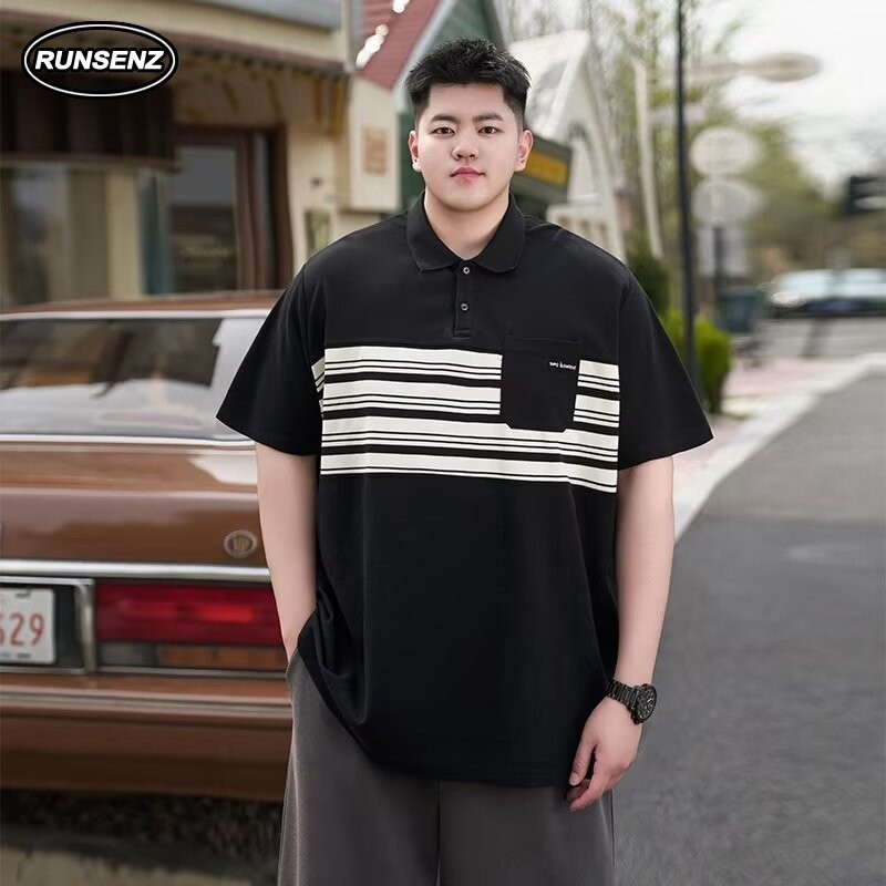 XXL-8XL Fat Man Fashion Stripe Top Men Plus Size Polo Shirt Casual ...