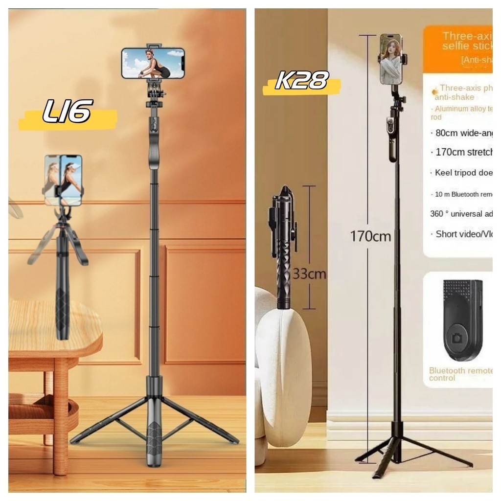 L16 K28 Portable Wireless Selfie Stick Tripod Stand Remote Extendable Tripod K28 for Mobile ...