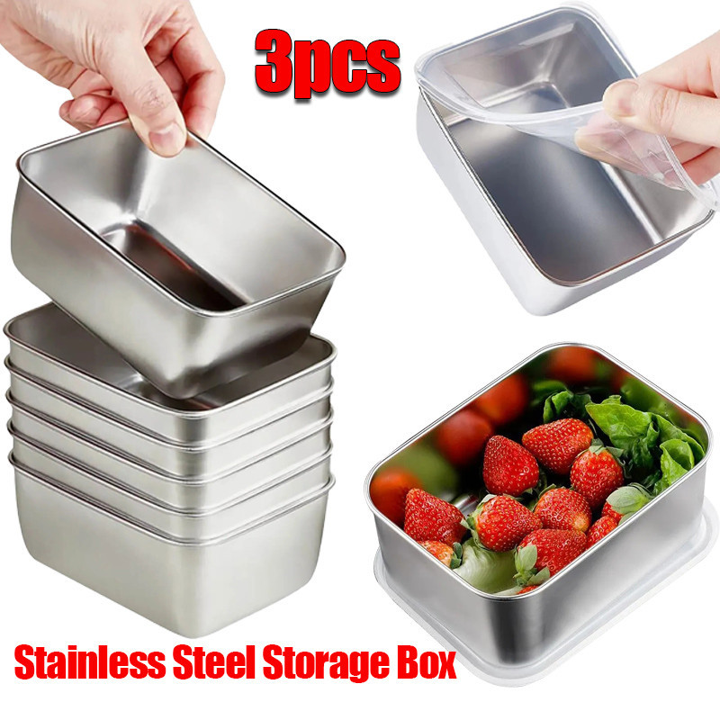 1/3Pcs Stainless Steel Storage Boxes/Refrigerator Fresh-keeping Box ...