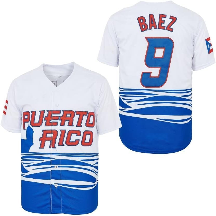 Men's #9 Baez Puerto Rico World Game Classic Baseball Jersey Stitched ...
