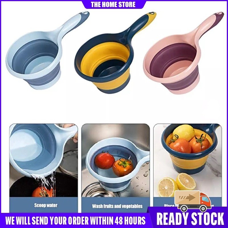 Foldable WATER SCOOP DIPPER Ladle Multi-purpose Silicone collapsible ...