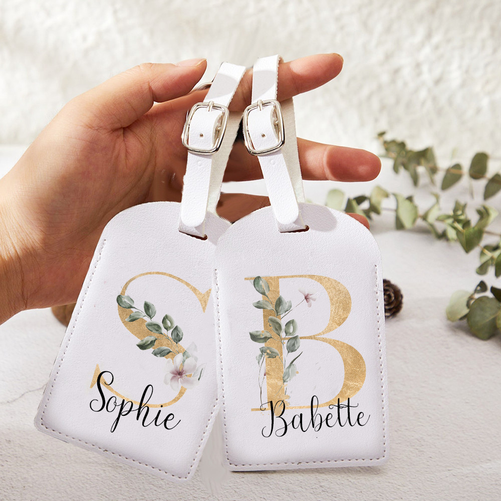 Personalised PU Leather Luggage Tag Initial with Name Suitcase Identifier Label Baggage Bag Tags ...