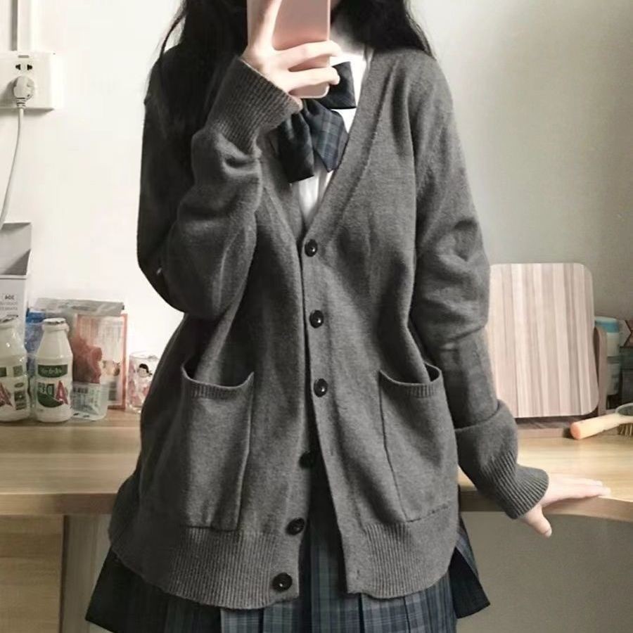 Grey JK Cardigan Academy Loose Autumn Student Long Sleeved Japanese ...