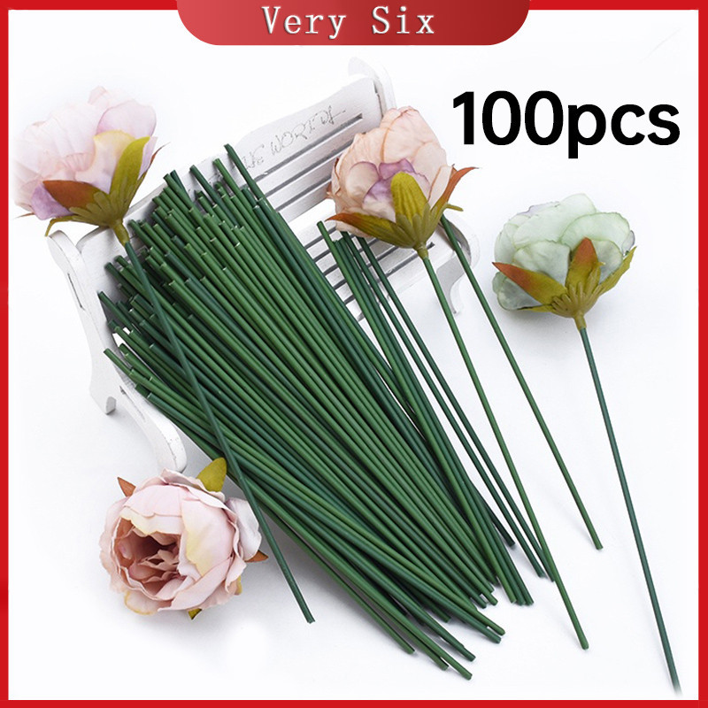 100Pcs Artificial Flower Stem Stick Floral Stem Wire Handmade Rose Pole ...
