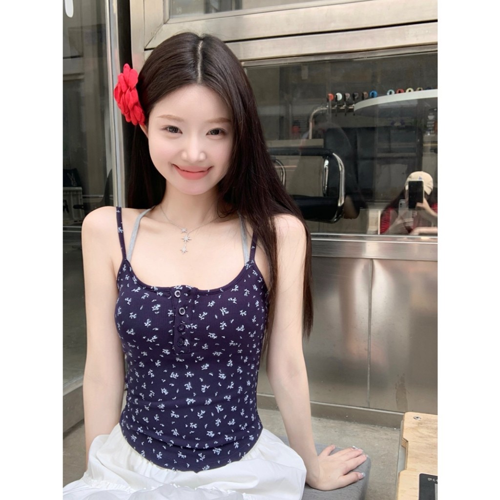 Fake Two-Piece Floral Inner Wear Camisole Hot Girl Top Women's Off ...