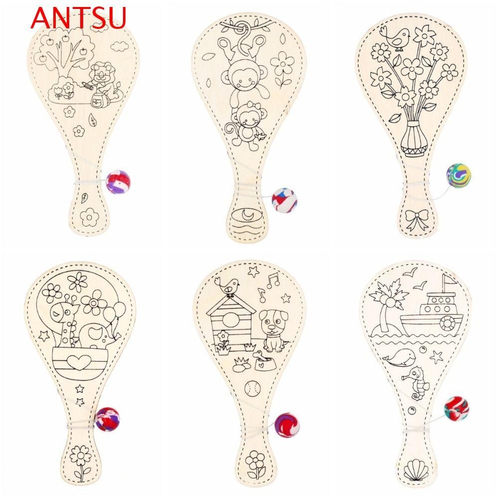 ANTSU DIY Paddle Ball with String, Wooden Blank Racket DIY Racket with ...