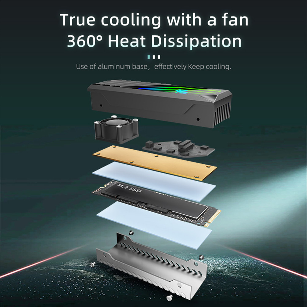 M.2 2280 SSD Heatsink SSD Aluminum Alloy Radiator 5V 3 Pin ARGB M.2 ...