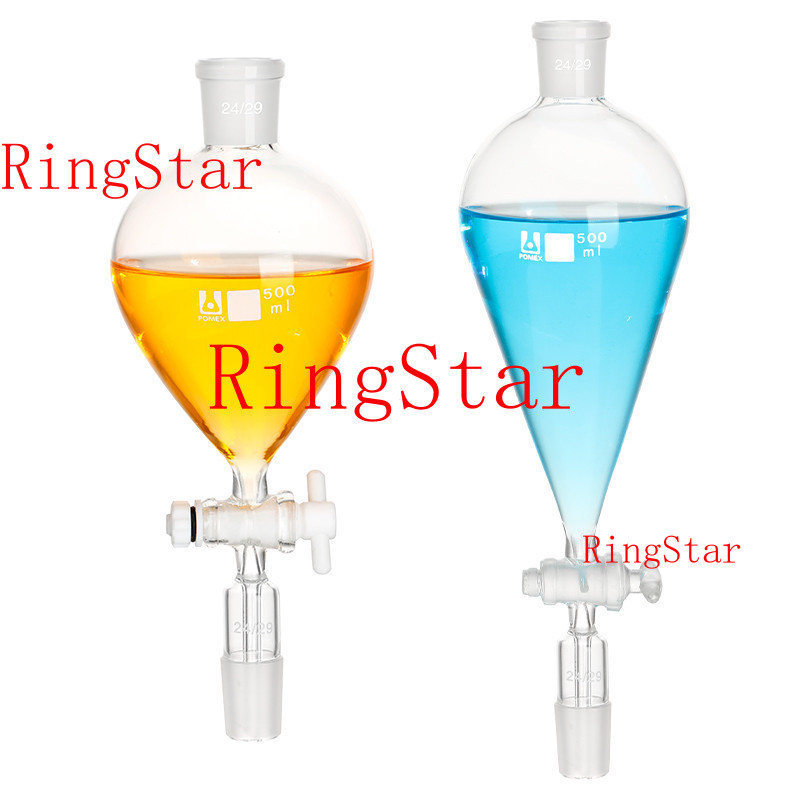 9EQP Standard Pear-Shaped Spherical Separation Funnel with Teflon Glass ...