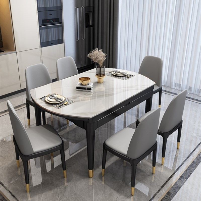 Glossy Stone Slab Dining Table, Extendable and Foldable, Convertible to Round Table, Suitable ...