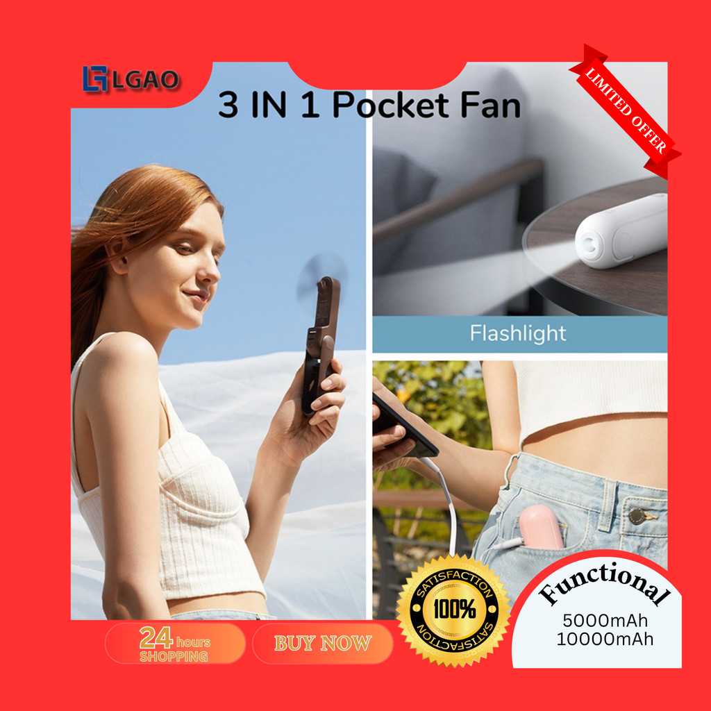 LGAO Cooling Fan with Power Bank & Flashlight Function 5000mAh-10000mAh ...
