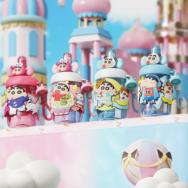 Children's Water Bottle Crayon Shin-chan Student tritan Cute Straw Cup ...