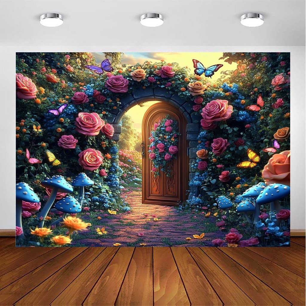 1pc, Party Backdrop Charming garden gate Fabric,Without Electricity ...