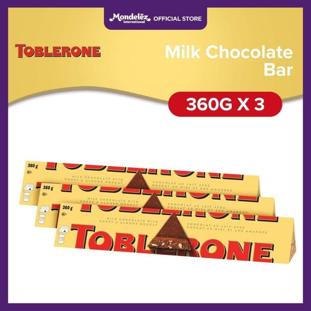 Toblerone Swiss Milk Chocolate Bar - with Honey and Almond Nougat 360g ...