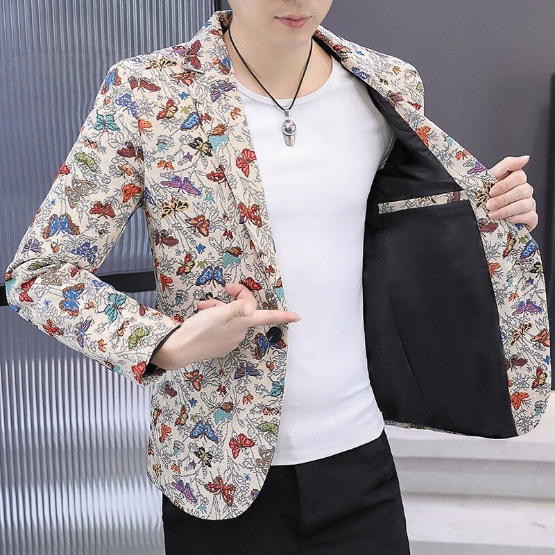 Spring Autumn Men's Suit Ethnic Style Ruffian Handsome Floral Jacket ...
