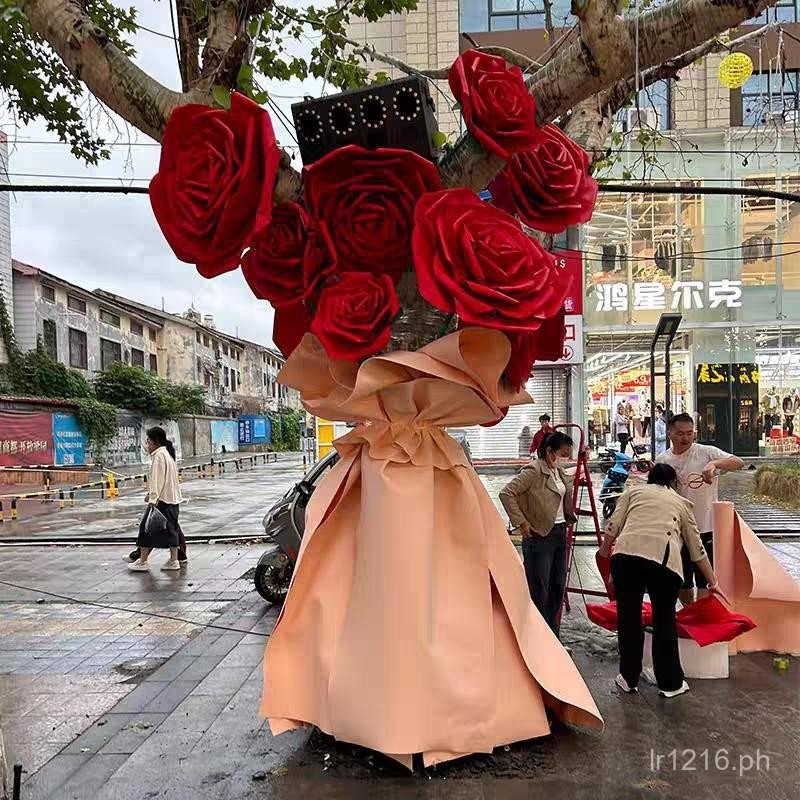 Store Outdoor Door Decoration Rose Flower Package Mall Tree Flower Head ...