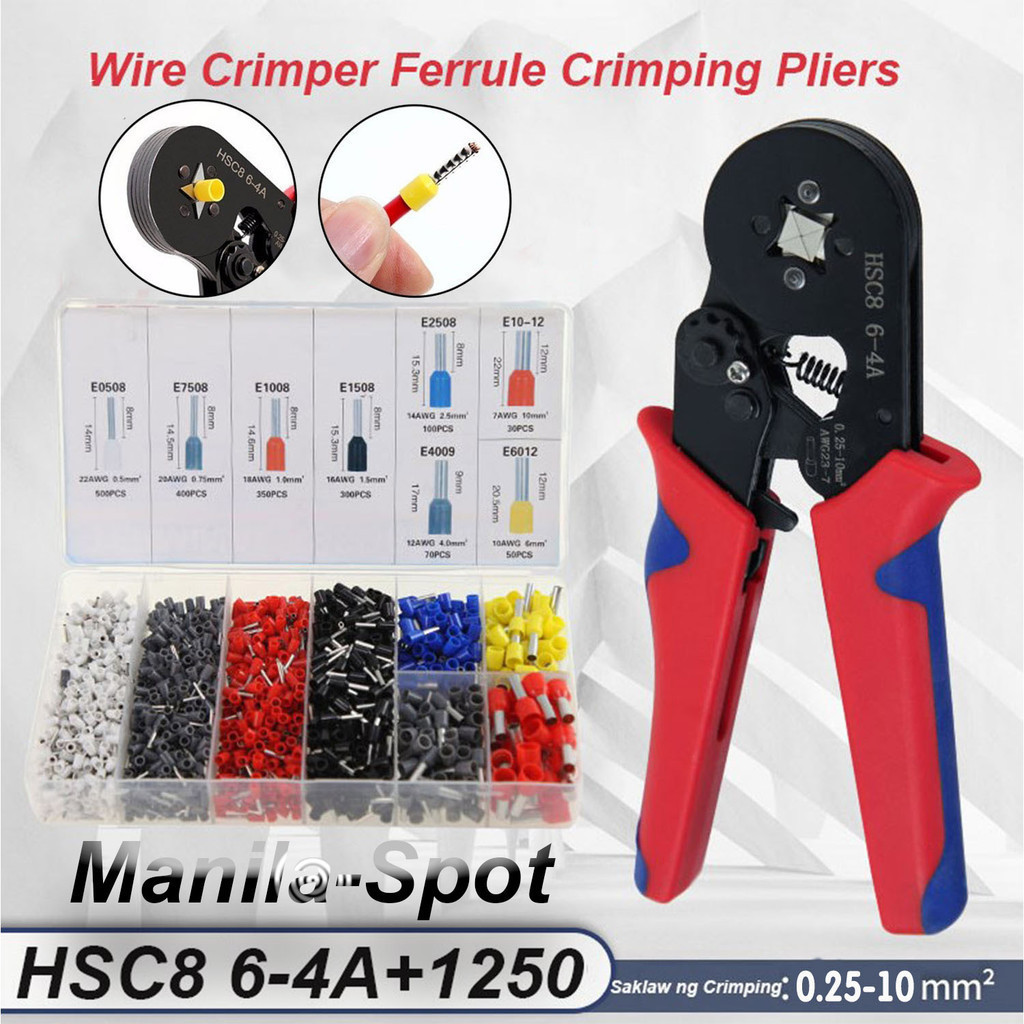 crimping tools HSC8 6-4A quadrilateral wire crimp plier with 1250pcs ...