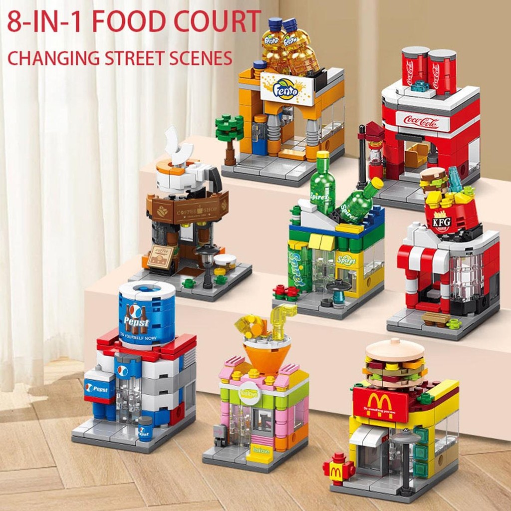 Children's small particle street view building blocks city building model compatible puzzl ...