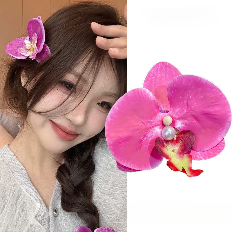 Sweet Girls Beautful Phalaenopsis Flower Hairpin Clips Side Bangs Clip ...