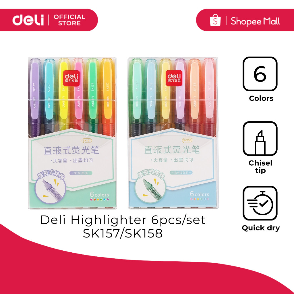 Deli SK157/SK158 Highlighter 6pcs/set | Shopee Philippines