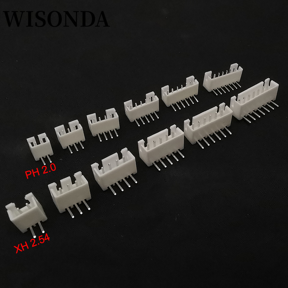50Pcs XH 2.54 PH2.0 2P 3P 4P 5P 6P 7P 8P 9P 10P 12 Pin Male Plug Right Angle Electrical Wire ...