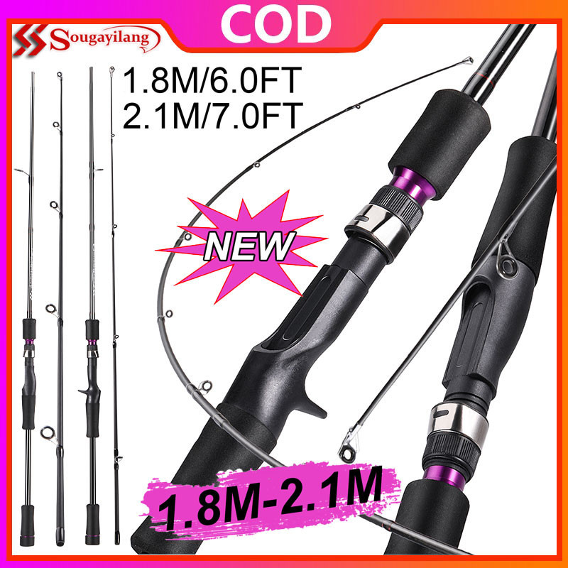 Sougayilang 1.8/2.1m Carbon Fibre Fishing Rod EVA Handle Spinning/Casting Rod 2 Sections Fishing ...