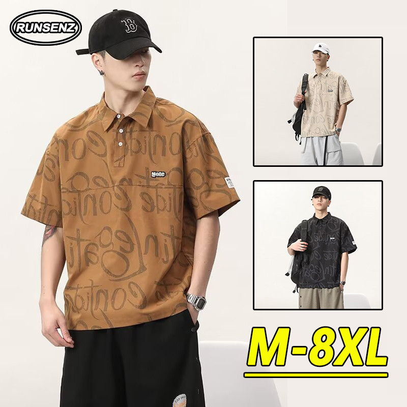 M-8XL Korean Vintage Polo Shirt Men Plus Size T Shirt Causal Loose Short Sleeve Oversize Top ...