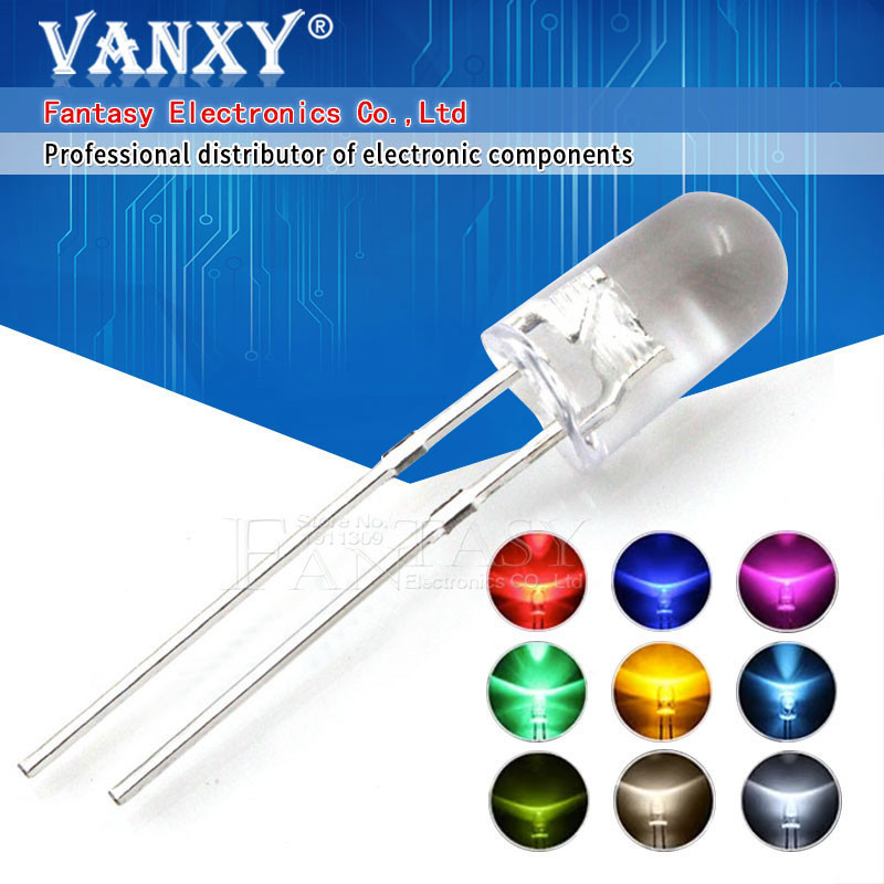 100PCS F5 LED Diode 5MM Assorted Kit White Green Red Blue Yellow Orange ...